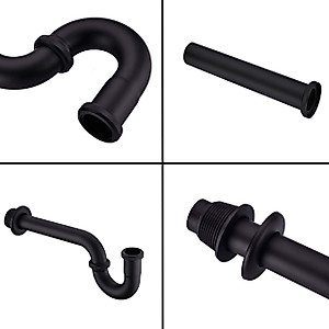 Orhemus Brass P Trap, 1 1/4 Bathroom Basin Sink Waste Trap Drain Kit with Flange and Slip Joint Extension Tube Drain Tailpiece, Adjustable Height, Matte Black