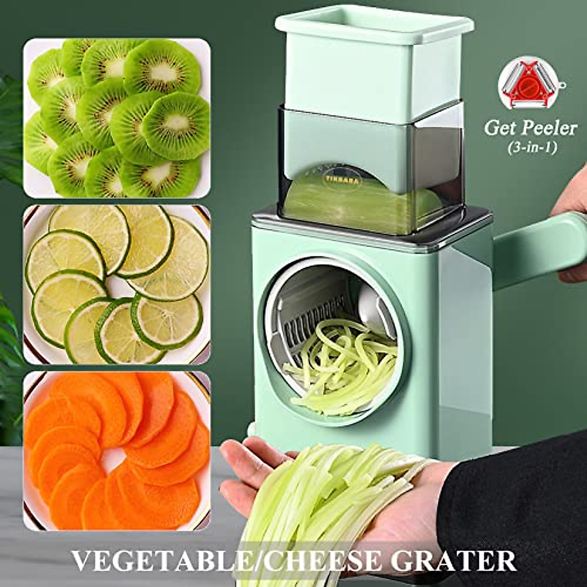 TIKBABA Rotary mandoline slicer,Chopper Vegetable Cutter(Green)
