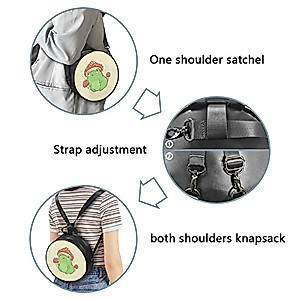 Salabomia Frog with Mushroom Print Women Round Crossbody Bag, Cute PU Circle Purse Women's Tote Handbags, Small Portable Multi-Function Travel/Shopping Handbag, Yellow