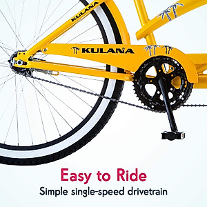 Kulana Lua Tandem Bike, Beach Cruiser Bike for Adult Men Women, Double Rider Bicycle, 26-Inch Wheels, Steel Frame, Single Speed, Yellow