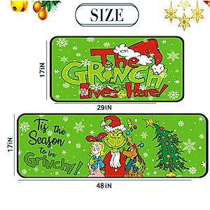 Christmas Decorative Kitchen Mats Set of 2,Grin Christmas Kitchen Decoration,Non Slip Absorbent Kitchen Mat Waterproof Runner Rug for Laundry Room and Sink 17x 29,17x48 Inches