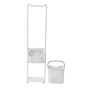 White Laundry Basket Bathroom Multi-layer Clothes Storage Basket Household Bathroom Simple Storage Shelf Kitchen Shelf Fruit Stand, 17.3 * 13 * 68.5in…