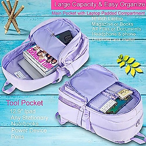 Laptop Backpack for Girls, Women College School Bookbag, 15.6" Cute Aesthetic Computer Water Resistant Anti Theft School Bags for Teens Girls Students - Purple