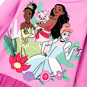 Disney Princess Girls Outfits Ruffle Mesh Hem Long-sleeve Top Floral Bowknot Pants 2PCS Pink 3-4 Years