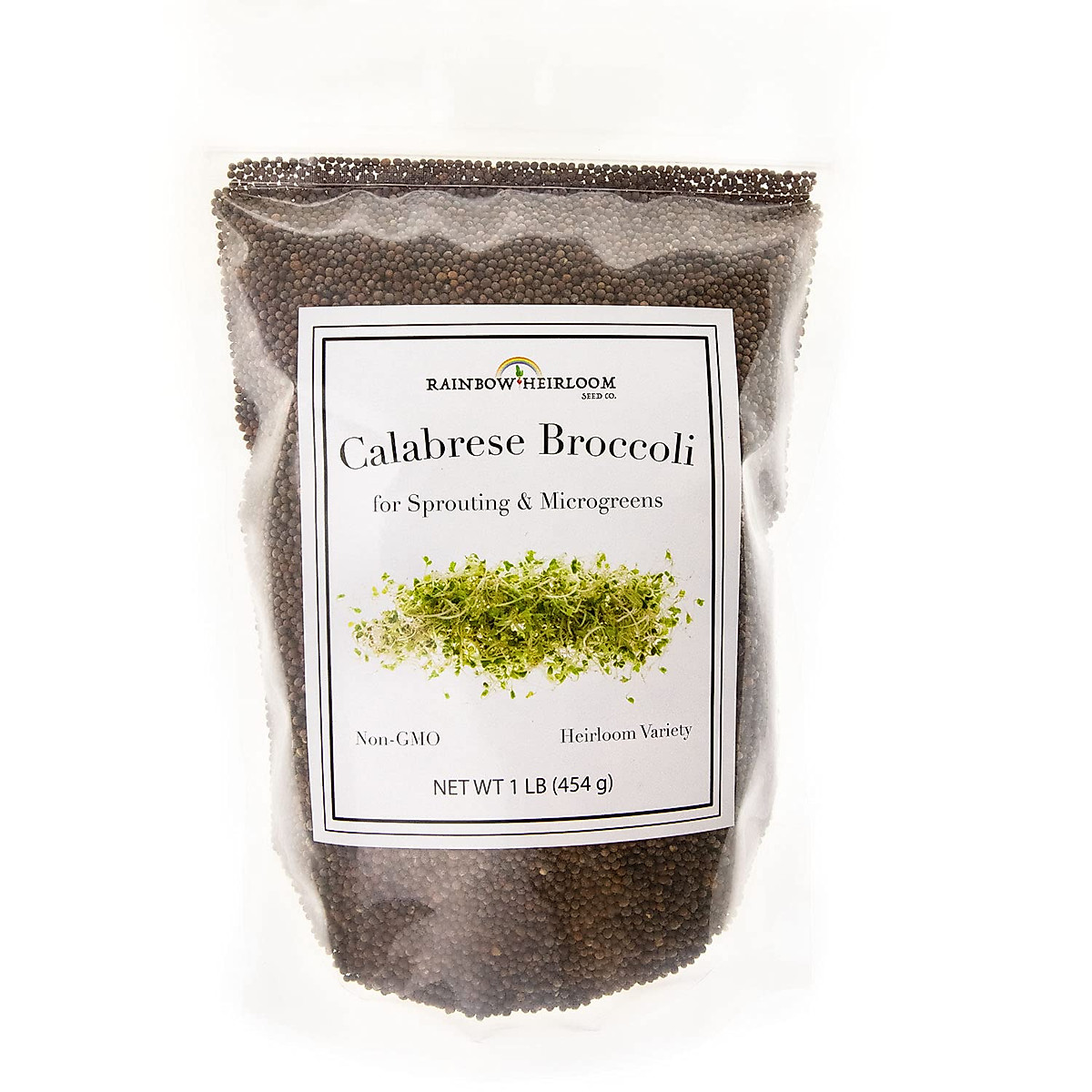 Broccoli Seeds for Sprouting & Microgreens | Calabrese Variety | Non GMO & Heirloom Seeds | Bulk 1 LB Resealable Bag | Rainbow Heirloom Seed Co.
