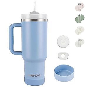 Tumbler with Lid & Straw 40oz | Leak Proof ,Insulated, Reusable Travel Coffee Mug Stainless Steel | Includes Tumbler Accessories Straw Cover + Silicone Boot for Water,Iced Tea Easter Gift(Blue, 40oz)
