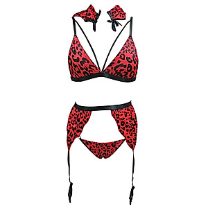 gfcjbkjg Lingerie for Women Women's Sexy Fuzzy Bras and G-String with Garter Belt Slip Satin Red Christmas Glove Sets Roleplay