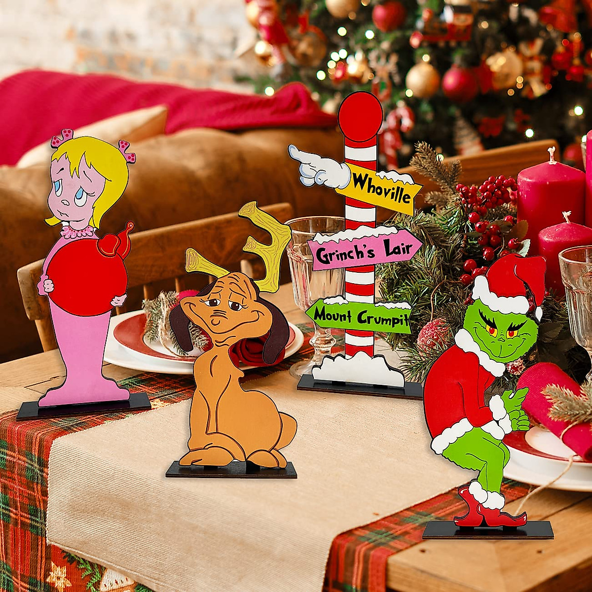 Christmas Table Decorations Signs Christmas Wooden Centerpiece Signs Xmas Theme Wooden Table Toppers for Christmas Holidays Party Supplies 4 Pack