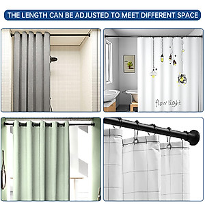 BRIOFOX Industrial Shower Curtain Rod - Never Rust Non-Slip 43-72 Inch Stainless Steel, Matte Black