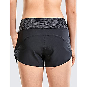 CRZ YOGA Women's Mid-Rise Quick Dry Lined Dolphin Running Shorts with Zip Pocket Elastic Waist Athletic Workout Shorts - 3'' Black X-Small