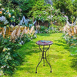 LIFFY Outdoor Mosaic Side Table - Butterfly Round End Table - Small Patio Side Table - Glass Garden Side Table for Yard,Lawn