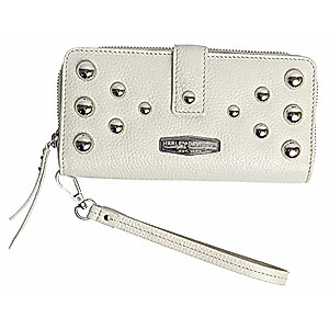 Harley-Davidson Women's Heavy Metal Stud Genuine Leather Clutch Wallet - Cream