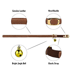 Murom Rolled Leather Cat Collar with Elastic Strap Safety Adjustable Pet Collars for Cats Kitten Yellow Red Pink Blue Orange Brown Gray (Brown)
