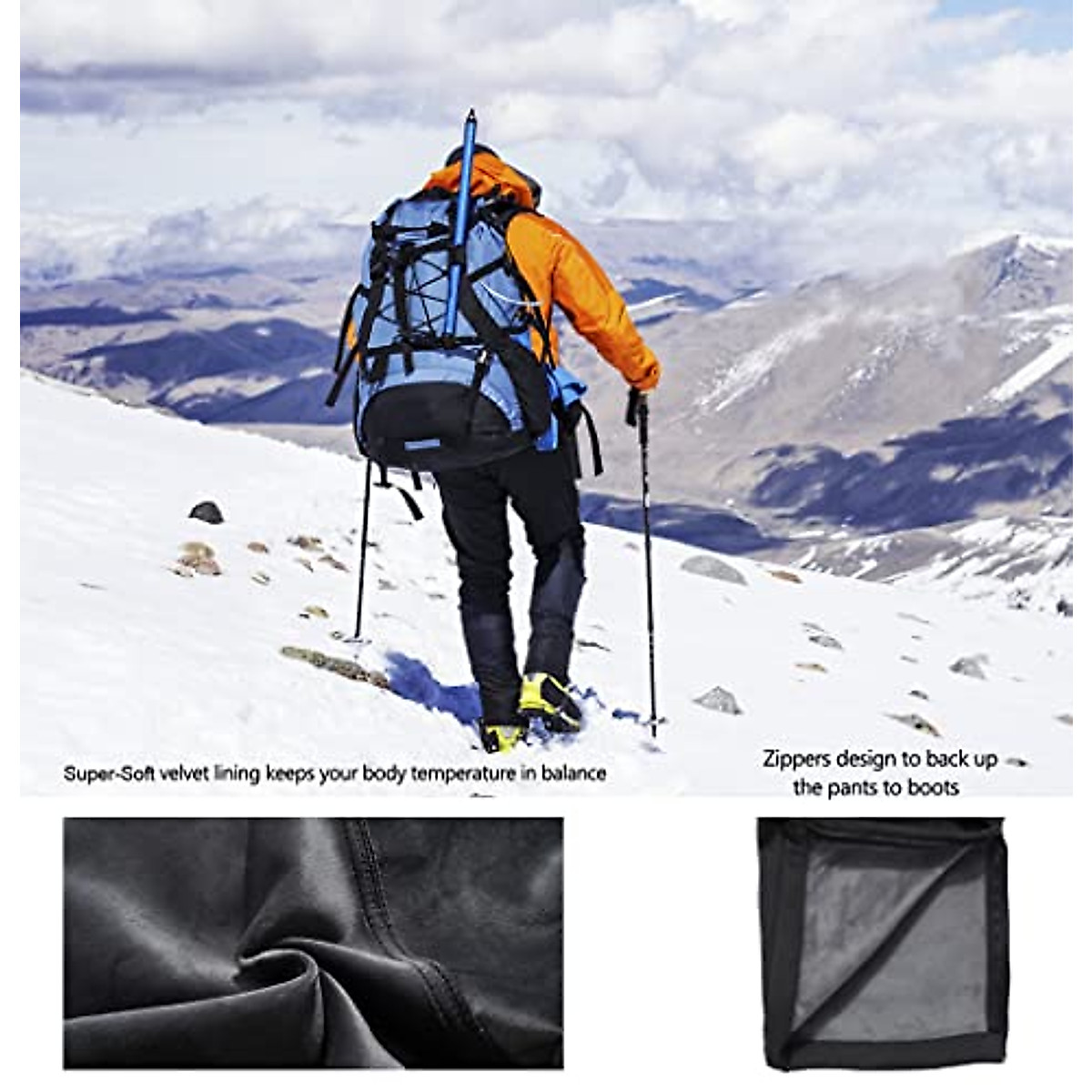 HONCAN Men's Snow Ski Pants Outdoor Waterproof Windproof Super-soft velvet lined Hiking Pants Softshell with Zipper Pockets(HC705Black04-XL)