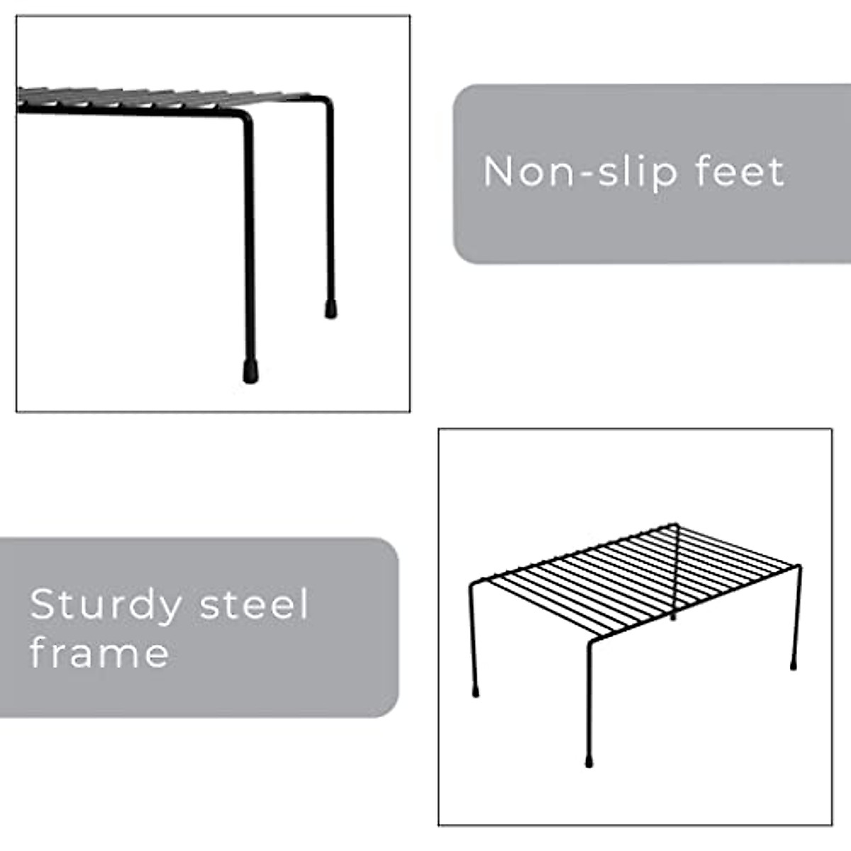 Smart Design Classic Storage Shelf – Medium (8.5 x 13.25 in.), Black – Steel Pantry Organizer with Rust-Resistant Finish and Non-Slip Feet for Easy Home Organization and Storage