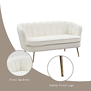 Chifee & Vingol Upholstered Small Loveseat for Small Space with Golden Legs,Ivory