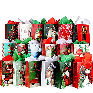 Bulk Christmas Gift Bags Large -18 Creative Elegant Designs- Large Christmas Bags for Gifts with Christmas Tissue Paper Gift Wrap-Holiday Gift Bags Bulk -Large Xmas Gift Bags-12.75"X10.25"X4.5" inches