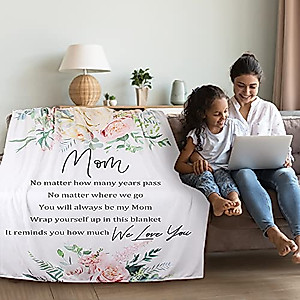 Mom Gifts from Daughter, Mothers Gift Blanket, Mom Birthday Gifts from Daughter, 60" X 50" Pink Soft Flower Blanket for Mom, I Love You Mom Blanket from Son