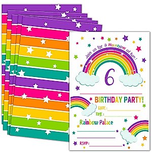 ukebobo 6th Rainbow Birthday Party Invitations with Envelopes – Birthday Party Invitations, Rainbow Party Decorations– 20 Cards With Envelopes（c03-06