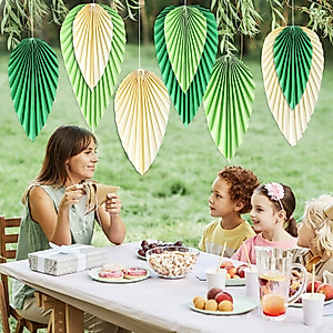 SUNBEAUTY Paper Fans Party Decorations Paper Leaves for Decoration Paper Fans Classroom Decoration Paper Fans Backdrop Decor Green Birthday Decorations,Set of 9