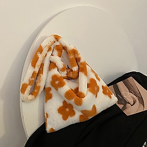 holygloomy Girls Fluffy Plush Shoulder Bag Plush Underarm Bag Plush Handbag Furry Messenger Bag for Autumn Winter Shopping Travel, Orange