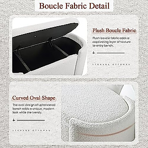 Deolme White Boucle Storage Ottoman Bench- Modern Wooden Indoor Upholstered Storage Bench End of Bed Stool Sherpa Bench Bedside with Safety Hinge for Bedroom, Living Room Seating, Entryway