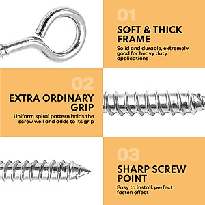 10 Pcs Eye Hooks Screw - 2.5 Inches Stainless Steel Eye Screws for Wood - Anti-Rust & Anti Corrosion Self Tapping Eye Hooks for Indoor & Outdoor use (Silver)
