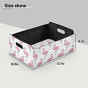 CaTaKu Foldable Storage Basket Pink Flamingo Dots Collapsible Felt Storage Bins with Handle Drawer Organizer Bin Cube Shelf Box for Organizing Closet Clothes Office Books Bedroom