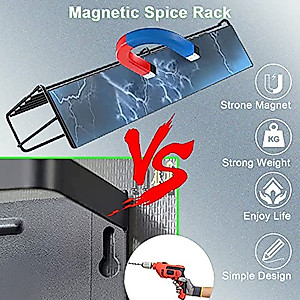 1PCS/Black Magnetic Spice Rack Organizer, Space Saver for Refrigerator/Stove Oven/Microwave Oven and Washing Machine,Metal Fridge Shelf (Small Size)…