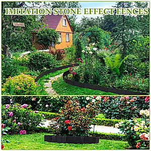 Geetery 50 Pcs Landscape Edging Border Garden Edging Borders Plastic No Dig Landscape Edging Black Stone Effect Fence Flower Bed Decorative Lawn Borders for DIY Outdoor Patio Balcony Yard Walkway