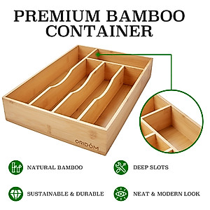 oridom 5-Slots Bamboo Silverware Drawer Organizer for Kitchen,Bamboo Wood Cutlery Tray in Drawer for Flatware and Utensils in Kitchen, (Natural)