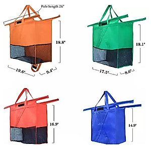 ISJ Co Trolley Bags for Shopping Cart, Set of 4 Reusable Bags (Orange, Green, Blue and Red)
