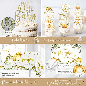 Little Pumpkin Baby Shower Decorations Party Supplies for Boy or Girl, Rustic Fall Autumn Baby Shower Decor, A Little Pumpkin is on The Way Backdrop Balloon Arch Baby Box Mom to Be Sash Dad to Be Pin
