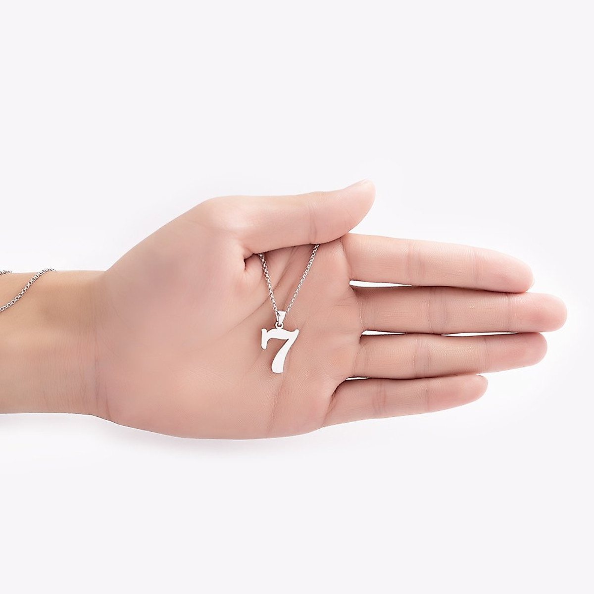 925 Sterling Silver Number 7 Charms Pendant Necklace with Chain (Seven)