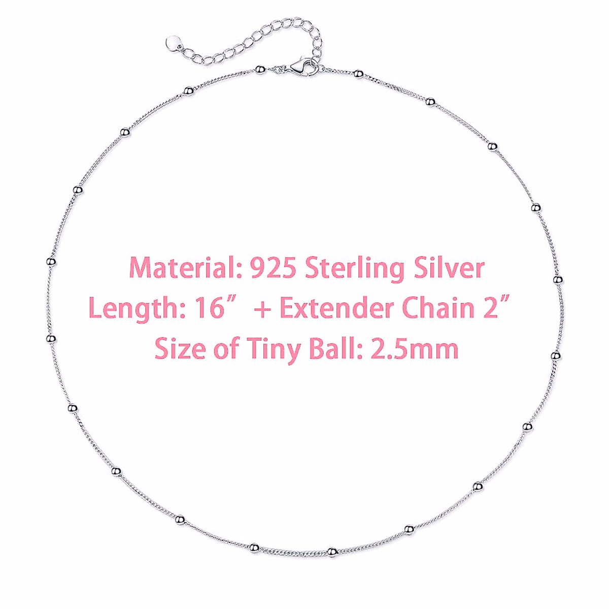 EPIRORA Choker Necklace for Women 925 Sterling Silver White Gold Plated Dainty Satellite Bead Chain Pendant Minimalist Jewelry, 16''+2"