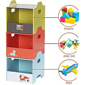 labebe - Storage Bins, Toy Wooden Storage Cubes Box, Kid Toy Organizer and Storage for 1-5 Years Old, 3 Toy Stacking Bins, Cube Useful Stackable Storage Bins, Toy Box Container as Birthday Gift - Fox