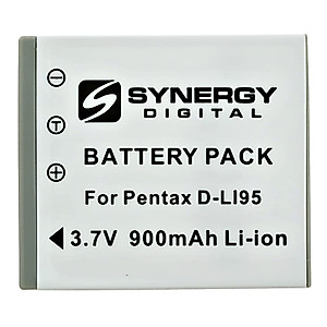 Synergy Digital Digital Camera Batteries, Compatible with Pentax DL-I95 Digital Camera Batteries (li-ion, 3.7V, 900 mAh), Set of 2