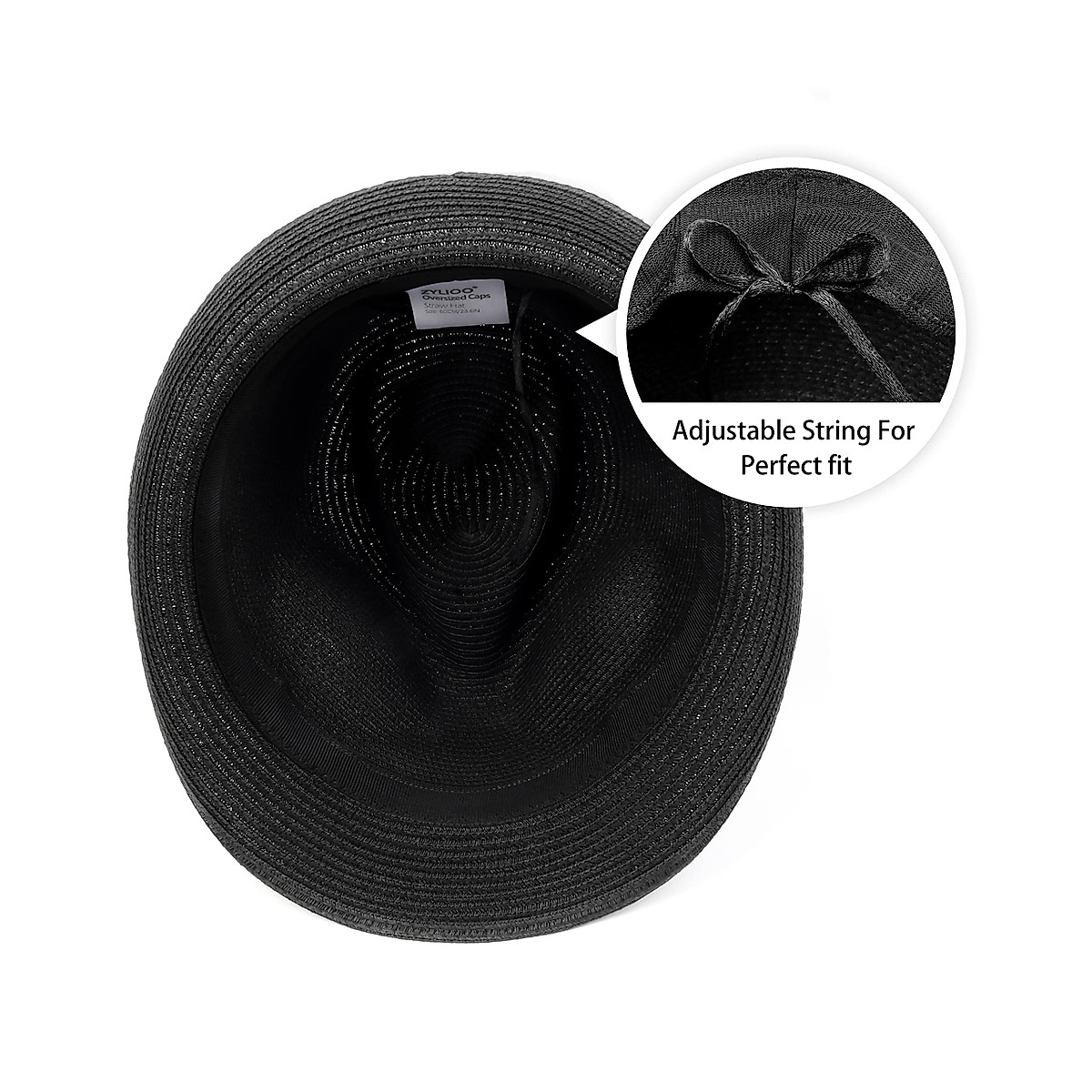 Zylioo XXL Oversize Straw Trilby Hat,Big and Tall Short Brim Panama Hats,Roll Up Summer Fedora Hat