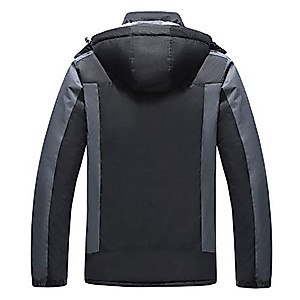 HOW'ON Men's Snow Jacket Windproof Waterproof Ski Jackets Winter Hooded Mountain Fleece Outwear Parka Black L