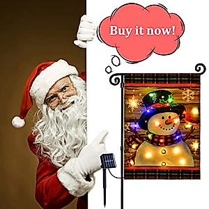 Lighted Winter Garden Flag for Outside, Led Snowman Garden Flag, Winter Yard Flag Winter Garden flags 12x18 double sided for Outdoor Yard Garden Lawn Decoration