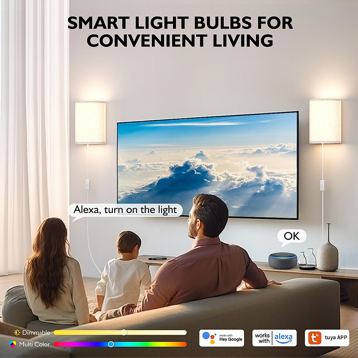 Lenarinter Wall Lamp with Plug in Cord Set of 2, Battery Operated Wall Sconces with RGB Smart Bulb & Switch Control, Linen Fabric Shade, Indoor Wall Lights for Bedroom Living Room Hallway