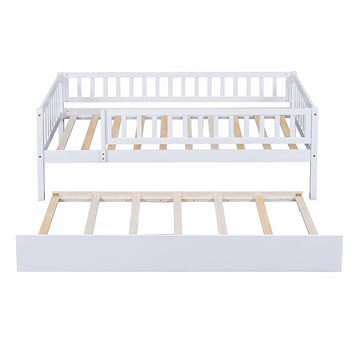 Harper & Bright Designs Twin Size Daybed with Trundle, Wood Kids Twin Platform Bed Frame with Rails, No Box Spring Needed, Easy Assembly (White)