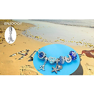 Sambaah Alphabet Charm Letter Beads Solid 925 Sterling Silver with Cubic Stones, Complete A~Z Gift Options fit Pandora European Bracelets(A)