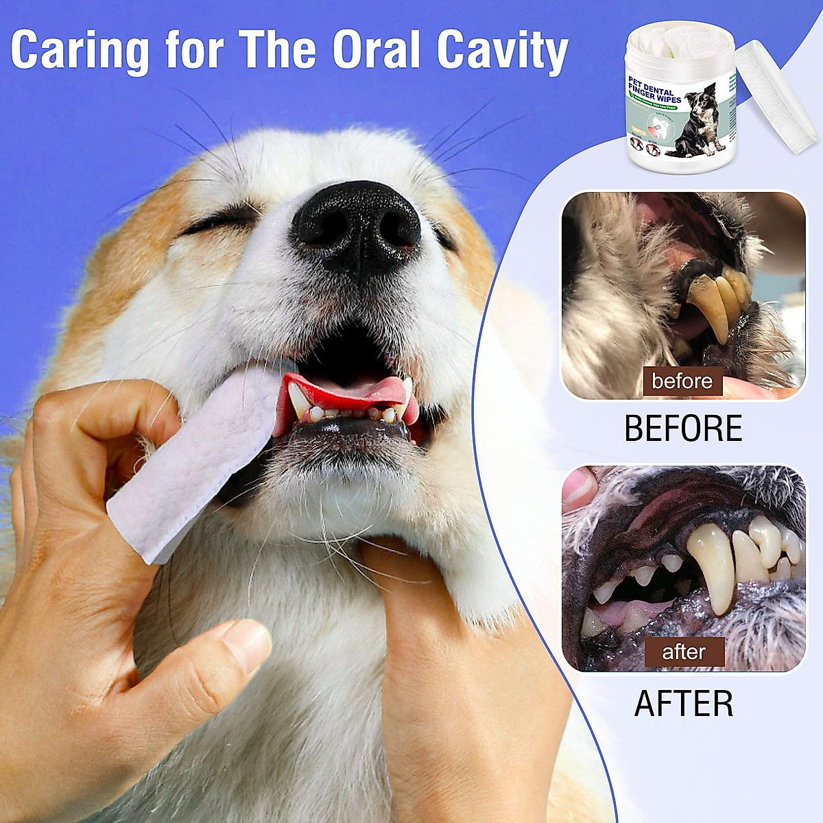 Havenfly Pet Teeth Cleaning Finger Wipes for Dogs & Cats, Dog Dental Wipes for Removing Plaque and Tartar Buildup, No-Rinse Disposable Gentle Cleaning & Gum Care Pet Wipes, 50 Counts