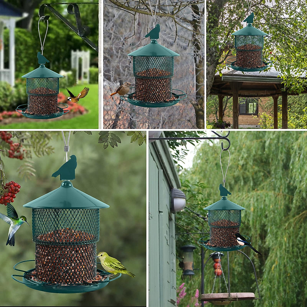 Metal Bird Feeders for Outside Hanging,Squirrel Proof Wild Bird Feeders for Cardinal, Heavy Duty with 4lbs Large Seed Capacity,6 Perches for Garden Yard Outdoors