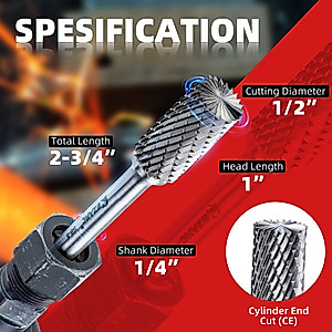 EZARC Tungsten Carbide Rotary Burr Bit, SB-5 Double Cut Carbide Burr 1/4" Shank Die Grinder Cutting Burrs Bit for Metal Working & Sturdy Storage Case