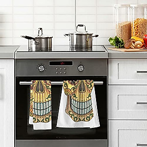 ALAZA Sugar Skull Art Day The Dead Hand Towels for Bathroom 1OO% Cotton 2 pcs Face Towel 16 x 28 inch, Absorbent Soft & Skin-Friendly