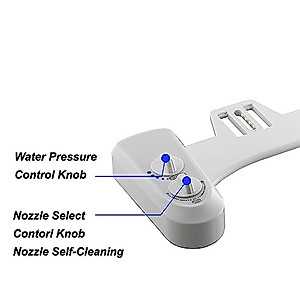Bidet Toilet Seat Attachment, Self - Cleaning Nozzle, Dual Nozzle Adjustable Water Pressure Cold Water Toilet Bidet Nozzle Non Electric (9/16)