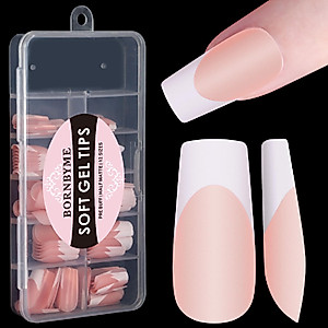 Medium Square French Tips Gel Nail Tips, BORNBYME White French Tip Nails 120PCS Matte Press on Nails, Primer & Base Coat 3 Gels Pre 12 Sizes Pre-french Soft Gel Fake False Nails for Nail Extension
