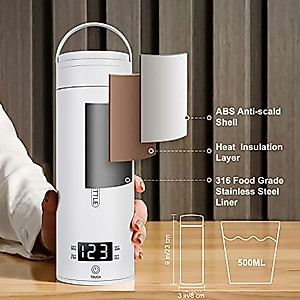 Travel Kettle,Portable Kettle Travel Electric Kettle Electric Coffee Kettle Portable Water Boiler with 4 Variable Presets 316 Stainless Steel Suitable for Milk Coffee Water and Tea(500ML)